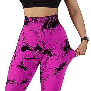 MOOSLOVER Women Scrunch Butt Lifting Leggings Seamless Contour High Waisted Yoga Pants(M,#1 Rose Red Tie-Dye-49)