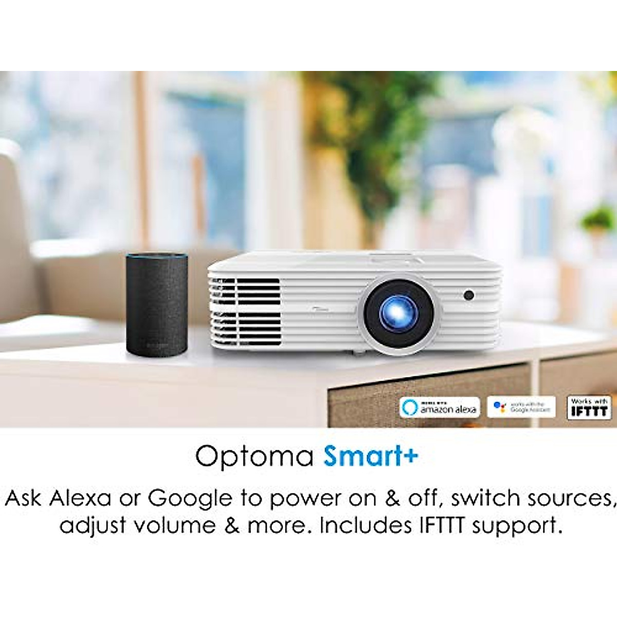 Optoma UHD52ALV Voice Assistant-Compatible DLP Projector for Lights-On Viewing, 3500 Lumen, 3840x2160