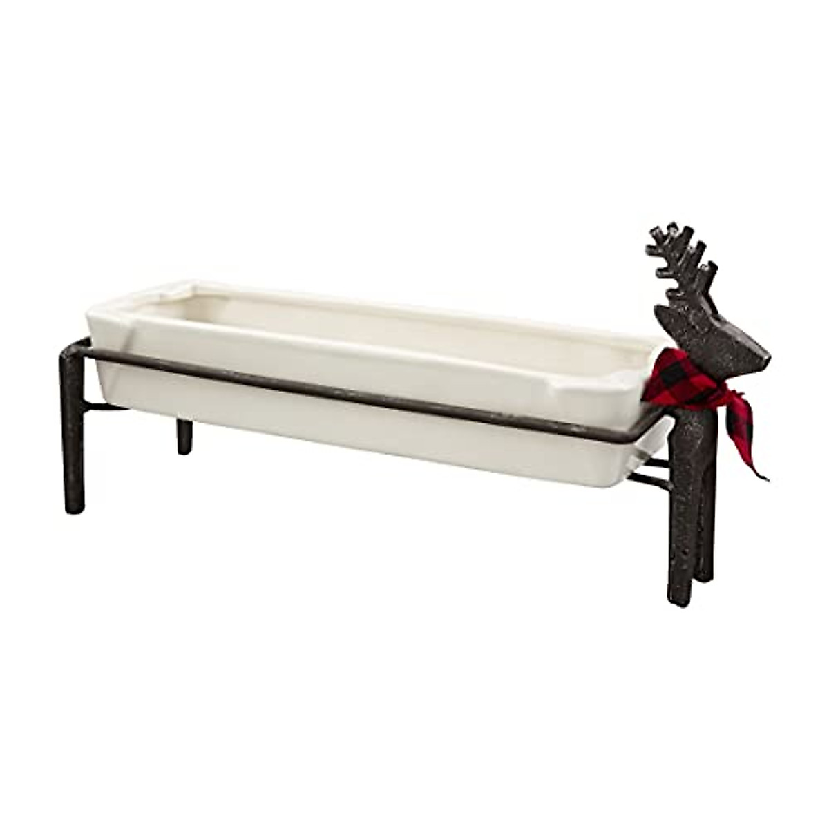 Mud Pie, White, Deer Cracker Dish Set, 7.75" x 10", assembled 5 3/4" x 10"