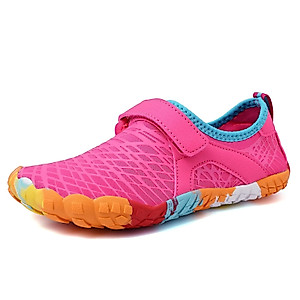FANTURE Girls & Boys Water Shoes Lightweight Comfort Sole Easy Walking Athletic Slip on Aqua Sock(Toddler/Little Kid/Big Kid) U422WZ625.EL-Rose.Red-32