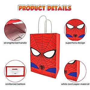 Joyday 24 PCS Superhero Party Favor Bags, Gift Bags with Handles, White Card Paper Comic Paper Bags for Kids Birthday Party Supplies Decorations Storage