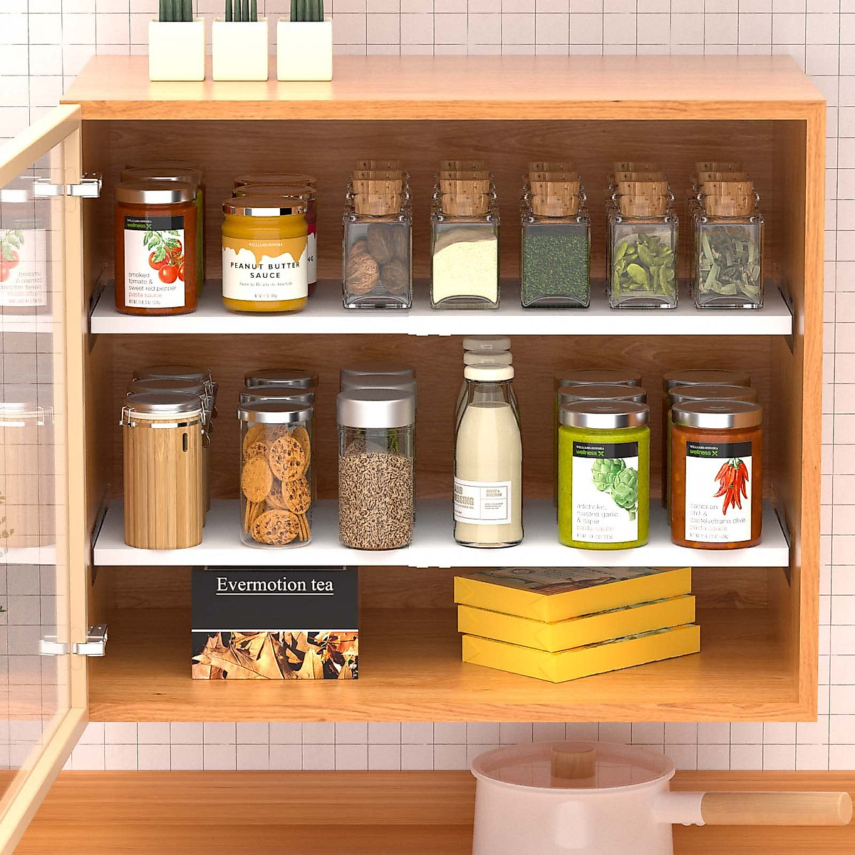 WEJIPP Closet Shelf Divider Expendable Cabinet Tension Shelving Rack Heavy Duty Metal DIY Shelves Separator for Wardrobe Cupboard Cabinet Pantry Kitchen Bathroom,White,3packs