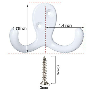 8 Pack Heavy Duty Double Prong Coat Hooks Wall Mounted with 16 Screws Retro Double Hooks Utility Hooks for Coat, Scarf, Bag, Towel, Key, Cap, Cup, Hat