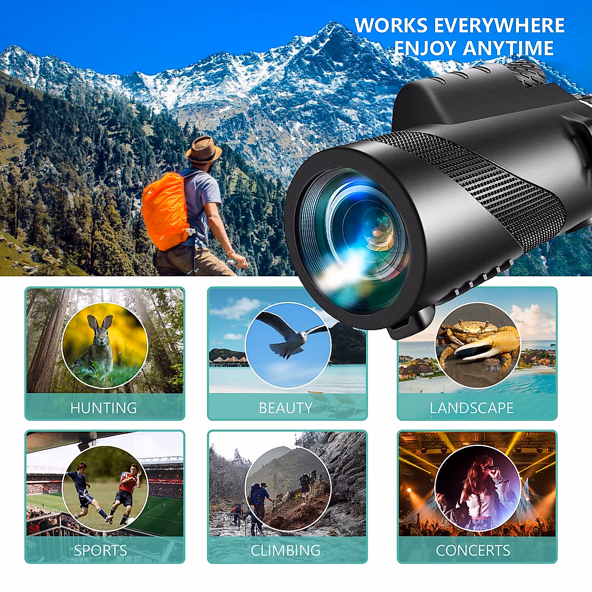 PhysioPhyx 80x100 Monocular-Telescope High Powered for Smartphone Monoculars for Adults High Definition Monocular Telescope for Stargazing Hunting Wildlife Bird Watching Travel Camping Hiking