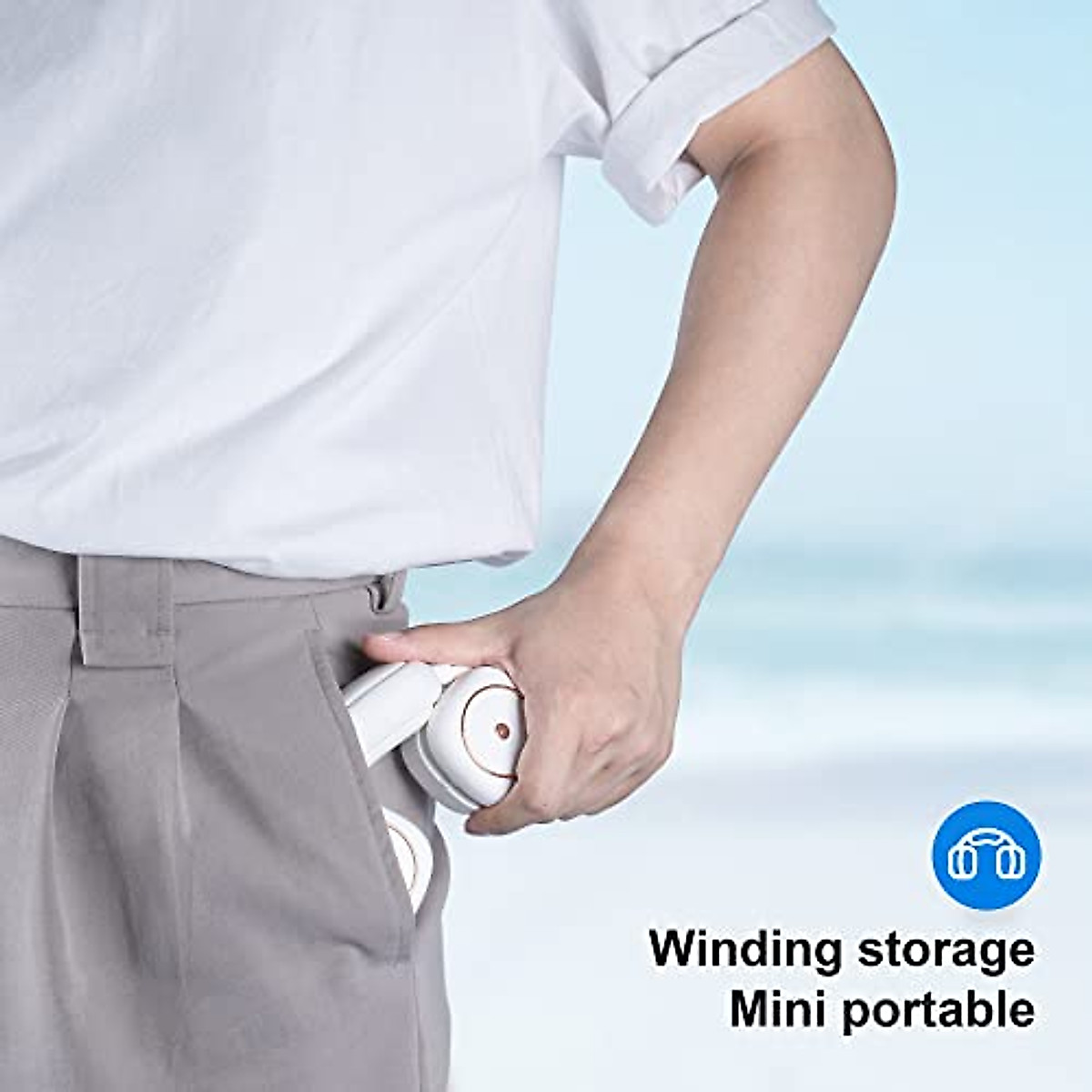 RUAMMER Portable Neck Fan, Hands-Free Bladeless Neck Fan, 360° Adjustable Personal Neck Fan, Ultra-Light Hanging Neck Fan, Rechargeable, USB Powered Around the Neck Fan, Headphone Design, 3 Speeds