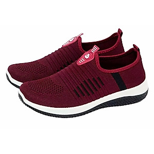 Xtreme Women Walking Shoes Lightweight Tennis Shoes Breathable mesh Casual Running Shoes Fashion Sneakers Slip on Sock Shoes (Burgandy, Numeric_7)