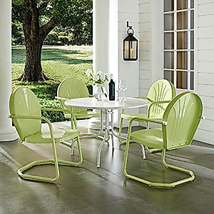 Crosley Furniture KOD10010KL Griffith Retro Metal Outdoor 5-Piece Dining Set with 39" Table and 4 Chairs, White and Key Lime