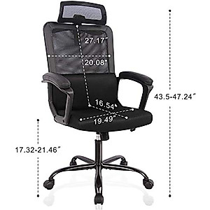 SMUG Office Ergonomic Mesh Home Headrest Computer Desk Chair, Black