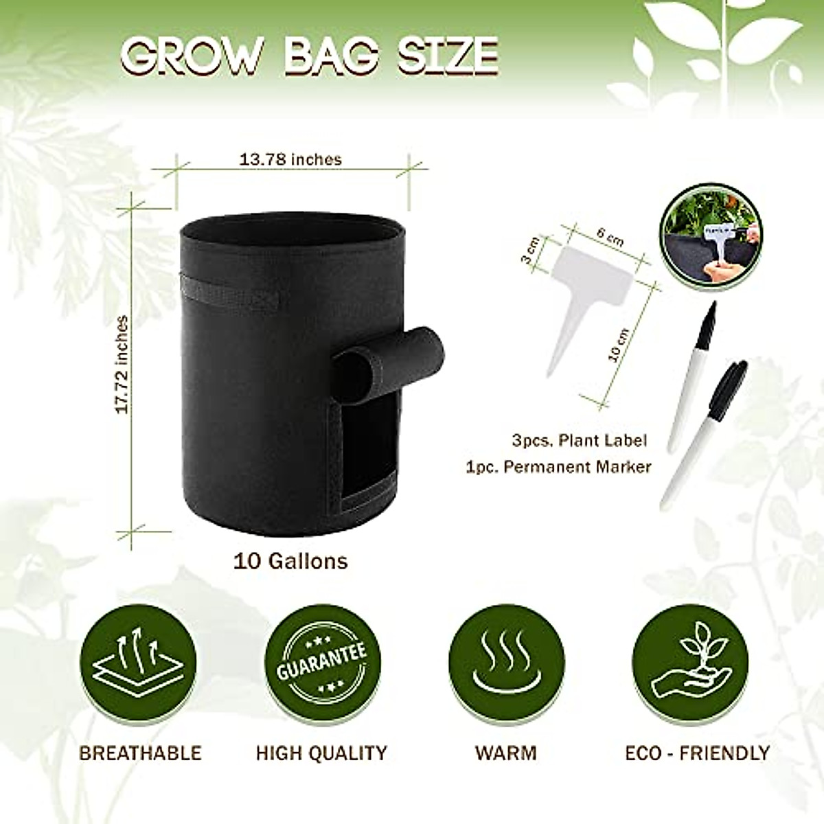 PIC N PAC GROWERS Potato Grow Bags 10 Gallon with Flap Window -Portable Garden Bags to Grow Vegetables & Fruit - Our Grow Bags are Made from a 300g Sturdy, Thick Non-Woven Fabric - 3 Pack