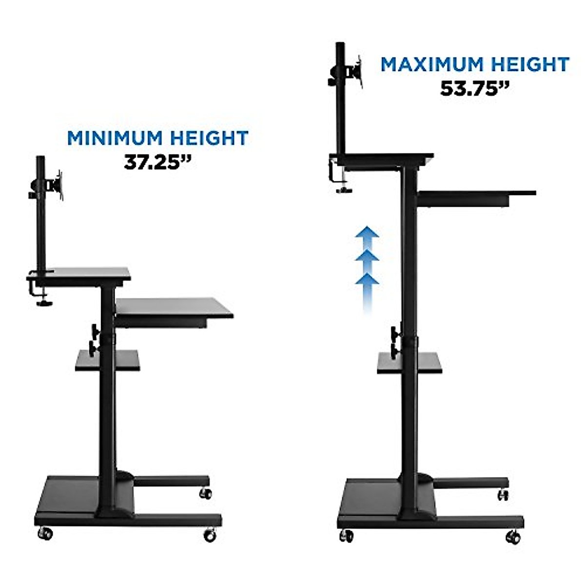 Mount-It Mobile Stand Up Desk / Height Adjustable Computer Work Station Rolling Presentation Cart With Monitor Arm (MI-7942B), Black
