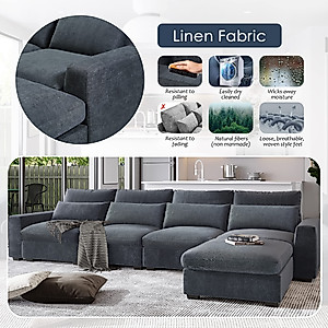 Aiuyesuo L-Shape Feather Filled Sectional Sofa, Convertible Sofa with Reversible Chaise and 4 Pillows, Movable Ottoman Sectional Couch for Living Room, Apartment, Dorm (Dark Gray-KK01)