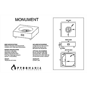 Pyromania Monument Outdoor Concrete Fire Pit Table, 41 x 41 Inches - Natural Gas Model in Charcoal Gray Color