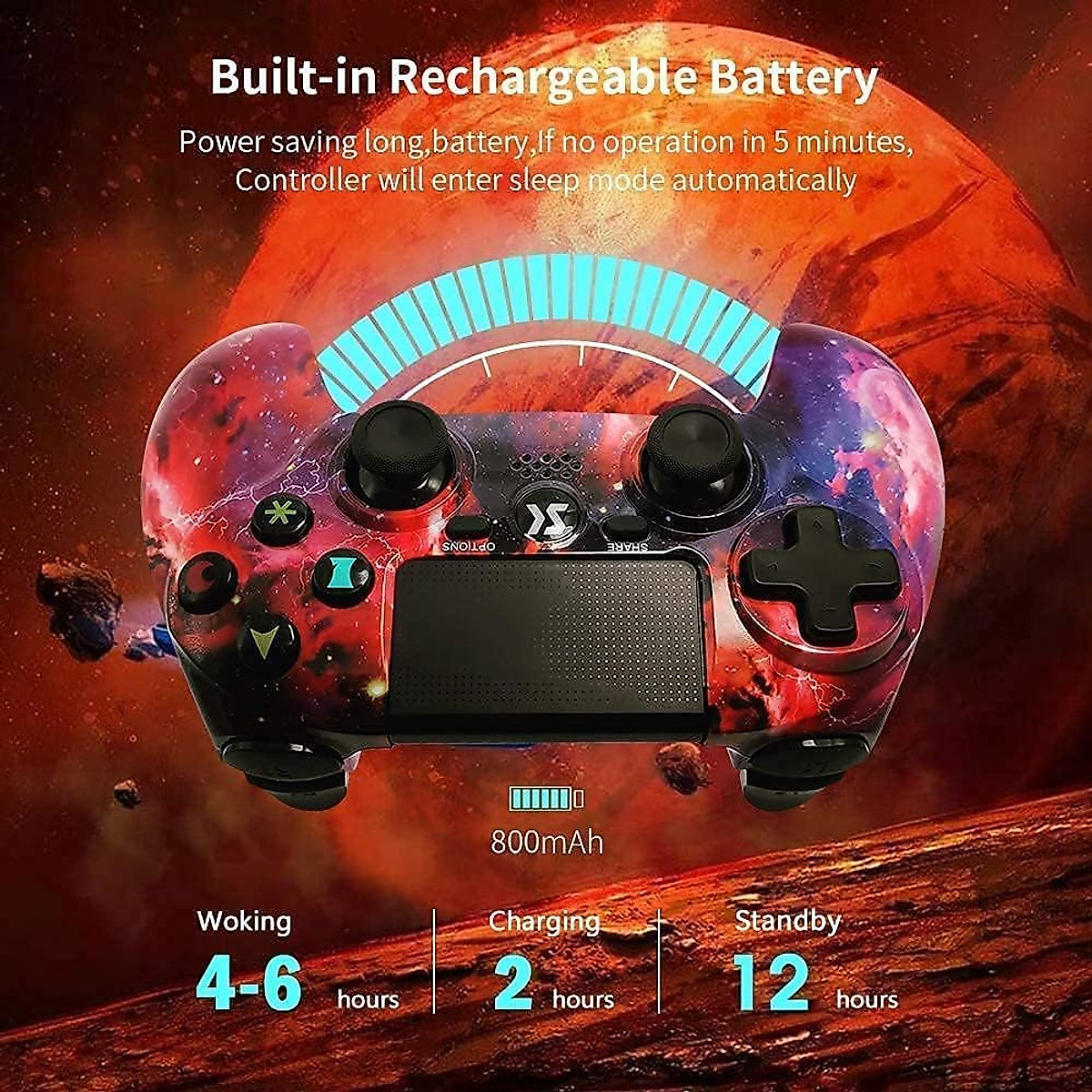 Kujian Wireless Controller for PS4, Midnight Green Series High Performance Gaming Controller for Playstation 4 Pro/Slim/PC with Double Shock, Mini LED Indicator, USB Cable (Yellow)