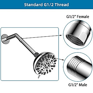 Hibbent All Metal 6 Inch Shower Head Extension Arm, Solid Brass Shower Arm Extension Shower Head Extender, Water Outlet Lowers Existing Shower Head-Lower Shower Head, Chrome Finish