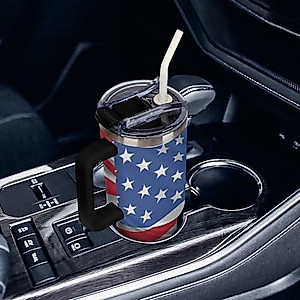 Stainless Steel Cups Red Blue White American Flag, Handle Tumbler Cup with Rubber Ring and Straw, Funny Water Bottle for Women and Men Outdoor Travel