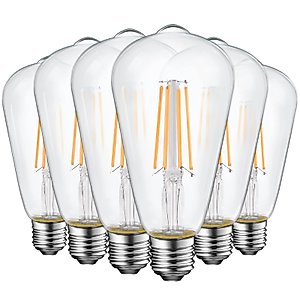 Energetic ST19 Vintage LED Edison Bulbs, 60 Watt Equivalent, ST64 LED Filament Bulbs, CRI 95+, Soft White 2700K, Non-Dimmable, E26 Standard Base, UL Listed, 6 Pack