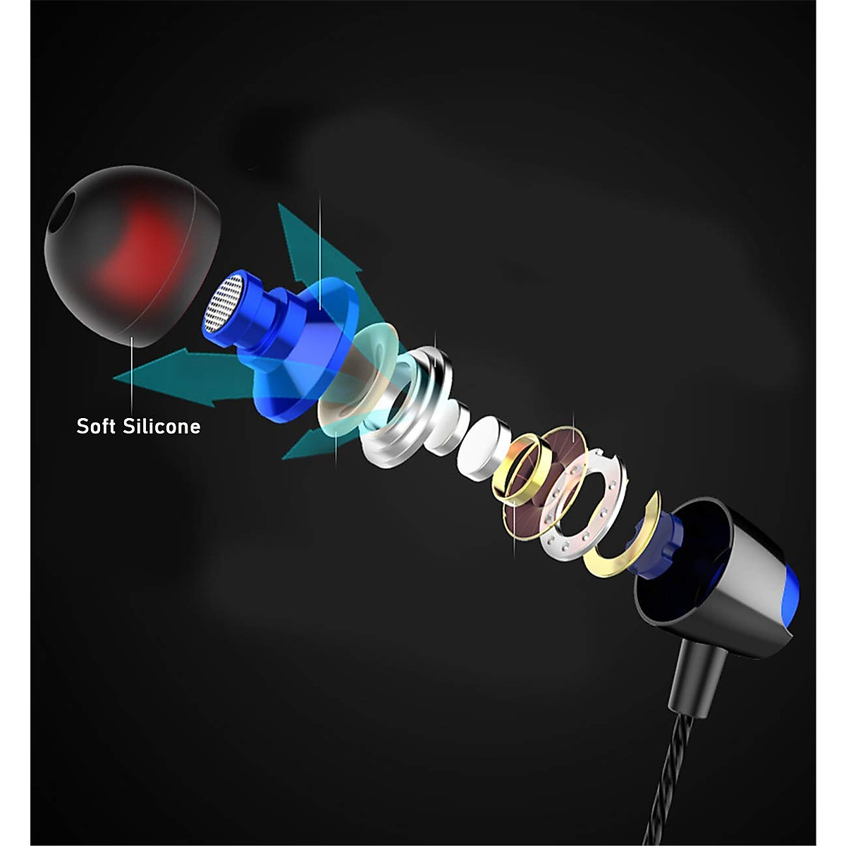 TXY 3.5mm Wired Earphone in Ear Earbuds Mobile Phone Earphone with Microphone Deep Bass Dynamic Headset Music Earphones (Blue)