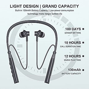 HTC Bluetooth Headphones, ANC in Ear Sport Earbuds IPX5 Waterproof Bluetooth 5.0 Stereo Sounds Wireless Earphones w/Mic, Noise Cancelling Headsets w/16 Hrs Playtime for Gym Jogging