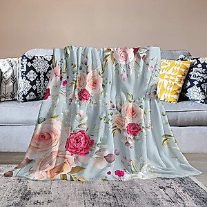 Floral Twig Theme Blanket, Bird On A Twig, Blue Background Theme Flannel Soft Blanket, Women Women Sofa Warm Blanket 60"x80"