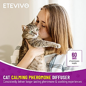 ETEVIVO Cat Pheromones Calming Diffuser Cat Anxiety Relief Pheromones for Cats Promotes Well-Being & Comfort Cat Calming Diffuser with 2 Refills 60 Days Long Lasting Serenity
