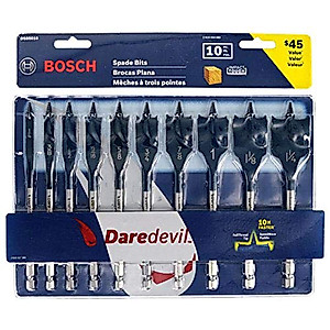 BOSCH DSB5010 Daredevil 10-Piece Standard Spade Bit Set w/ Full cone Threading and Spurred Tip , Blue