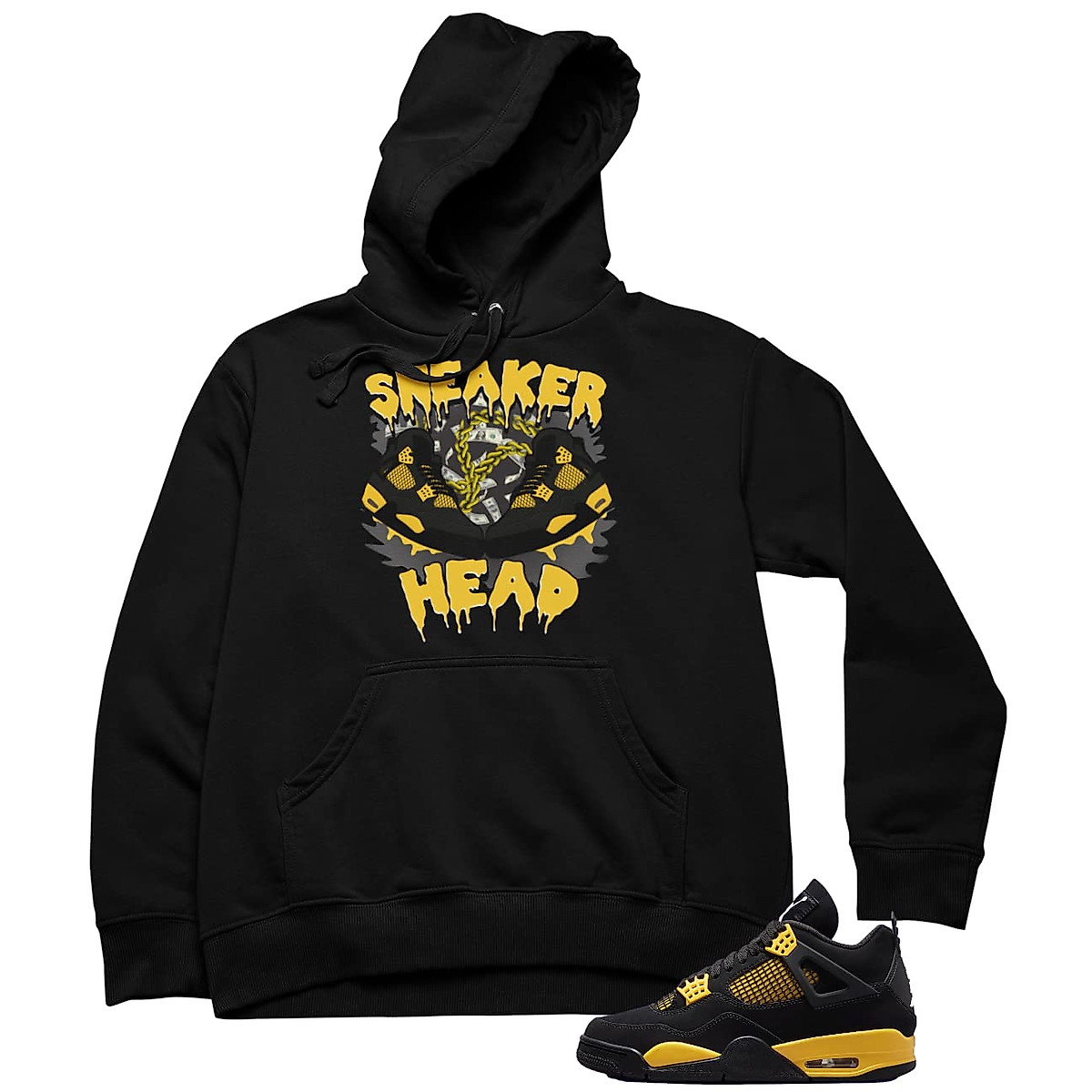 Hoodie To Match Jordan 4 Thunder Colors, Men's Hooded Sweatshirt Urban Clothing