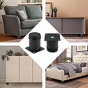 Qjaiune Adjustable Furniture Legs 3 Inch / 80mm Sofa Legs Set of 4, 2 Inch Dia Round Stainless Steel Metal Cabinet Feet Couch Foot Replacement for Chair Dresser & Coffee Table DIY (Black)