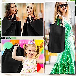 24 Pcs Reusable Totes with Handles Black Tote Bag Kitchen Grocery Bag Fabric Cloth Heavy Duty Shopping Bags (Classic Style)