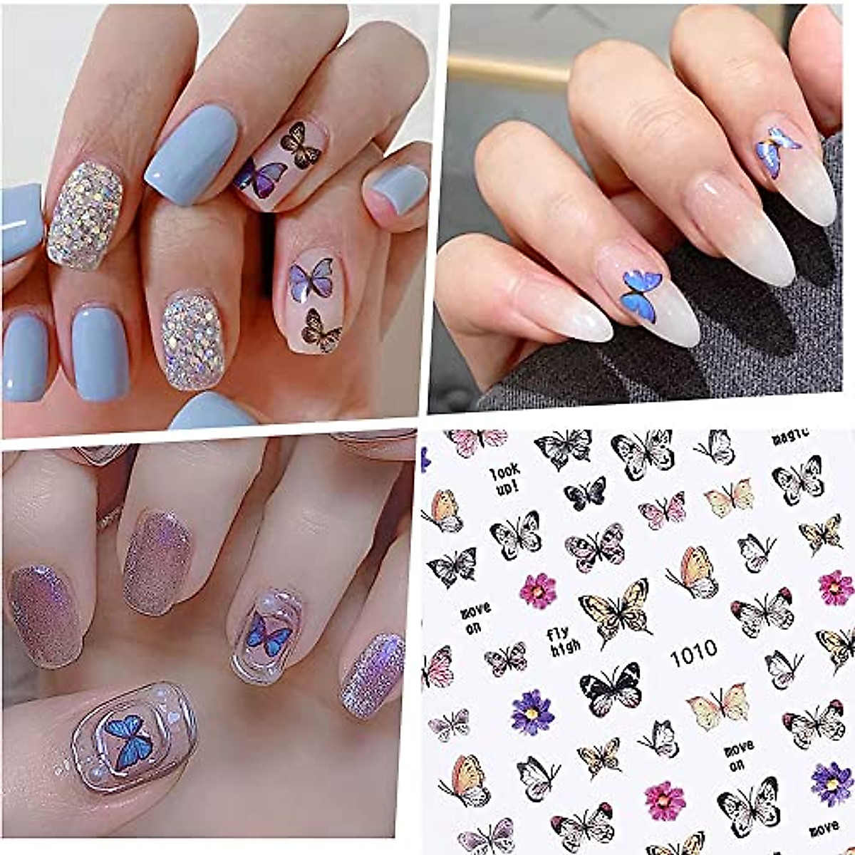 Starry Sky Series Nail Stickers for Nail Art - 3D Self Adhesive Nail Decals Black White Butterfly Star Moon Nail Design Stickers Constellation Meteor Decals DIY Nail Decorations for Women, 6Sheets