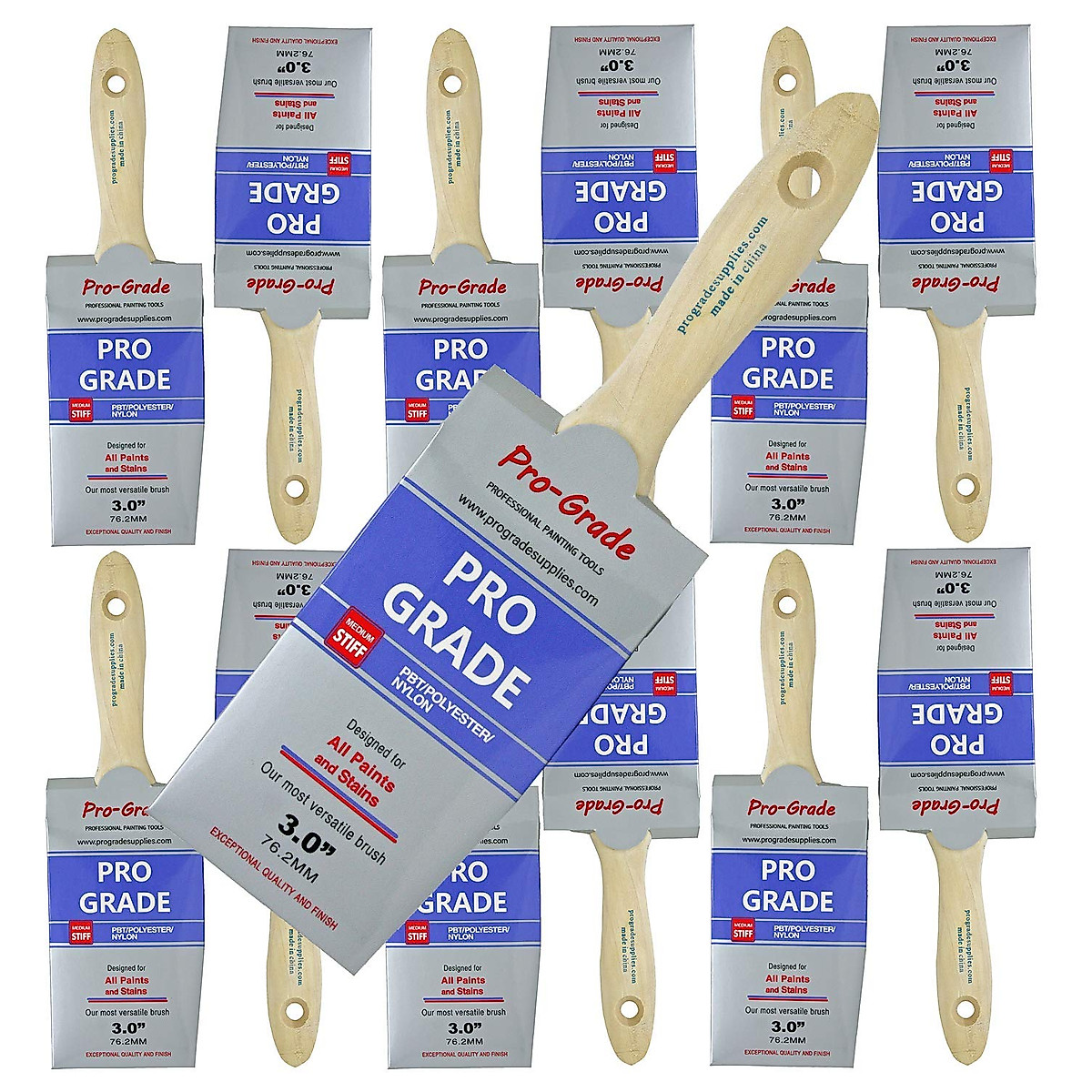 12PK 3 inch Flat Brush Premium Wall/Trim House Paint Brush Set for Professional Painter and Home Owners Painting Brushes for Cabinet Decks Fences Interior Exterior & Commercial Paintbrush.