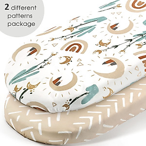 GRSSDER Stretchy Ultra Soft Fitted Bassinet Sheets Set 2 Pack, Cradle Sheet Universal Fit for Rectangle, Oval, or Hourglass Bassinet Pad/Mattress Safe and Snug, Stylish Cute Rainbow Print for Baby