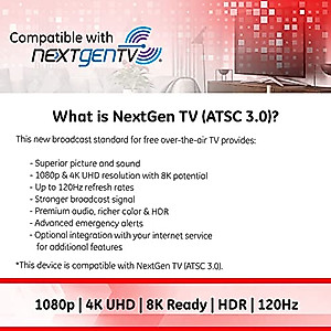 GE Modern Loop Rabbit Ears Indoor TV Antenna, 15 inch Extendable Dipoles, 4K 1080P VHF UHF, Tabletop Antenna, Digital HDTV Antenna, Smart TV Compatible, 4ft Coaxial Cable, Black, 33675