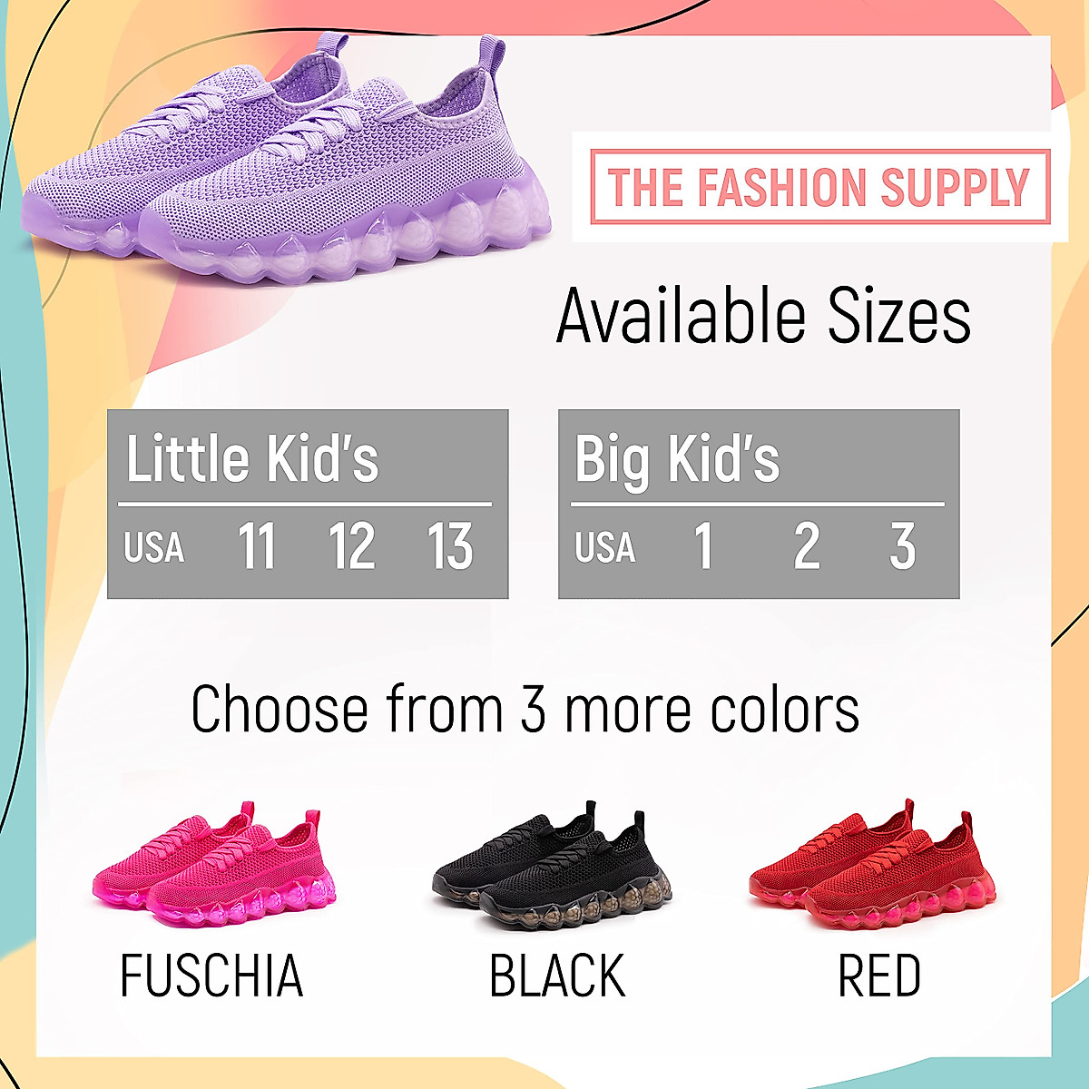 The Fashion Supply Kids' Shoes, Cynthiabubble Sneakers, Lightweight & Breathable, White, Big Kid 2, Athletic Shoes