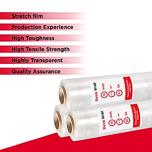 Shrink Wrap 4-Rolls Heavy Duty Stretch Wrap Film Industrial Strength Thick Clear Plastic Pallet Supplies Durable Self-Adhering, Packing, Moving, 18" x 97.20 SQM 80 Gauge (20 Micron)
