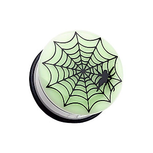 Covet Jewelry Glow in The Dark Spider Web Single Flared Ear Gauge Plug (0 GA (8mm))