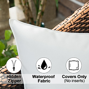 MIULEE Pack of 4 Decorative Outdoor Pillow Covers Waterproof Square Garden Cushion Cases PU Coating Throw Pillow Cover Shell for Tent Park Couch 20x20 Inch White