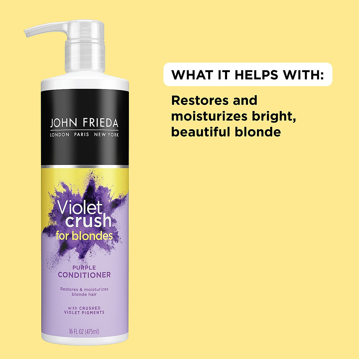 John Frieda Violet Crush Purple Conditioner, Purple Conditioner for Blonde Hair, Crushed Violet Pigments Neutralize Brassy Tones for Cooler, Brighter Blonde, 8.3 Oz