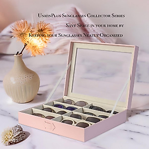 UnionPlus 8-Slots Sunglasses Case Organizer, Eyeglass Glasses Display Holder Collector, Multiple Sunglasses Storage Case, Pink