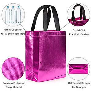 WRAPAHOLIC 12 Pack Reusable Hot Pink Gift Bag with Handles - Medium Size 8 x 4 x 10 inch - Perfect for Baby Gift Bags, Shopping Bag, Goodie Bags, Party Favor Bags