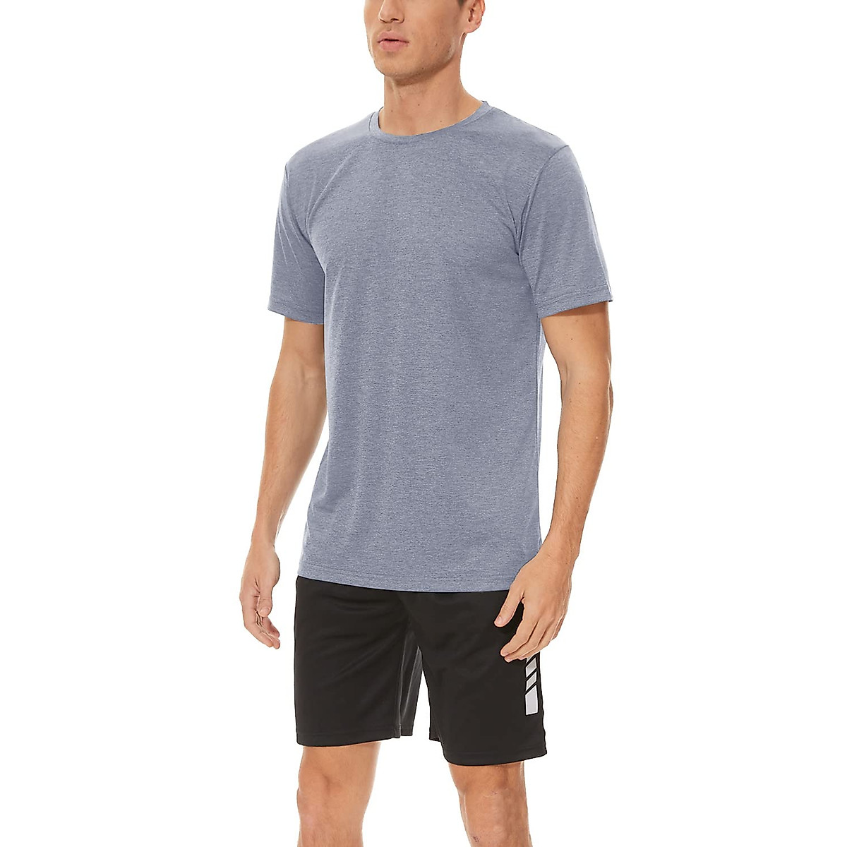 KEFITEVD Athletic Shirts for Men Breathable Quick Dry Gym Training Outdoor Running T-Shirt Short Sleeve Cool Shirt Light Grey