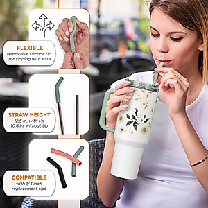 Christian Art Gifts Extra Large Stainless Steel Double Wall Vacuum Insulated Travel Tumbler for Women: Be Still Inspirational Scripture, Lid, Reusable Straw, Wide Handle, White & Teal Floral, 40 oz.