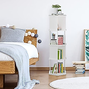 Rotating Bookshelf Tower 360 Display 4 Tier Floor Standing Spinning Bookshelf Revolving Bookcase White for Home Living Room Study Office