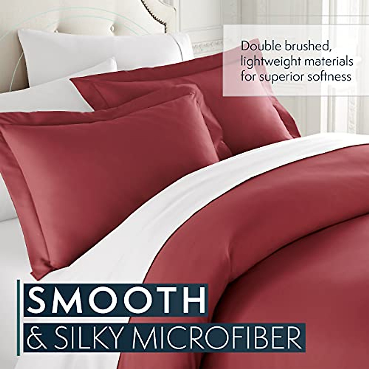 HC COLLECTION 1500 Thread Lightweight Duvet Cover Bed Linen Set with Zipper Closure for Comforters with 2 Pillow Shams, Queen, Burgundy