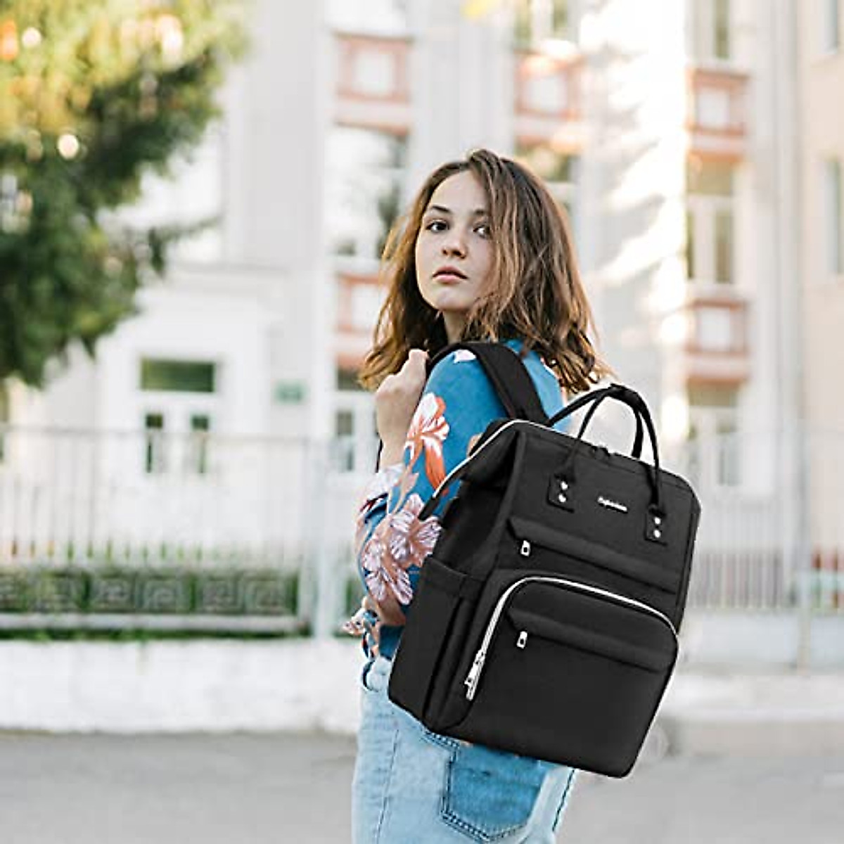 Tepoinn Laptop Backpack Women 15.6 Inch Business Travel Anti-Theft Computer Backpacks Work Bag with USB Charging Port, Water Resistant College School Backpack Purse Casual Daypack for Girls, Black