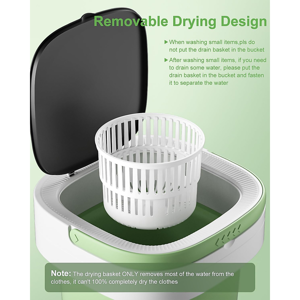 Portable Washing Machine, Mini Washer 13L Upgraded Capacity with 3 Modes Deep Cleaning for Underwear, Shirt, Baby Clothes, Small Items.Foldable Mini Laundry Washer for Apartments,Camping,Travel(Green)