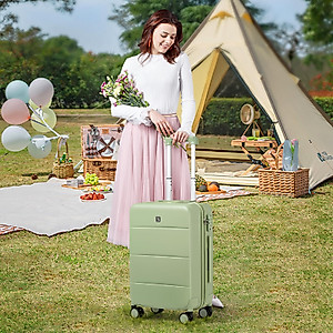 Hanke 20 Inch Carry On Luggage 22x14x9 Airline Approved PC Hard Shell Suitcases with Wheels TSA Luggage for Women Men Lightweight Travel Luggage(Bamboo Green)