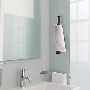 Paper Towel Holder Under Cabinet, Biupky Single Hand Operable Adhesive Paper Towel Holder Wall Mount with Damping Effect Stainless Steel Paper Towel Rack for Kitchen Bathroom