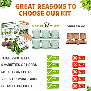 Medicinal Herbs Starter Kit - 6 Different Heirloom, Non GMO Herb Seeds - Cilantro, Basil, Parsley, Oregano, Dill, Thyme - Deluxe Metal Pots, Soil, Markers Included - Made in USA - Indoor and Outdoor