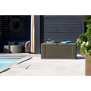 Rubbermaid Extra Large Resin Weather Resistant Outdoor Storage Deck Box, 120 Gal., Putty/Canteen Brown, for Garden/Backyard/Home/Pool