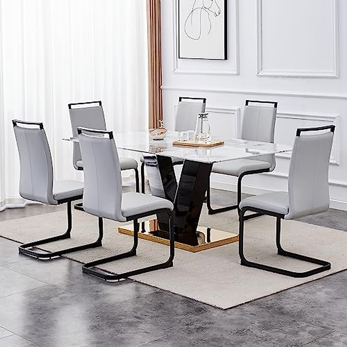 gopop 71'' Marble Dining Table,Modern Dining Room Table with Golden Stainless Steel Base.Marble Kitchen Table for 8 People, Ideal for Living Room Home Office